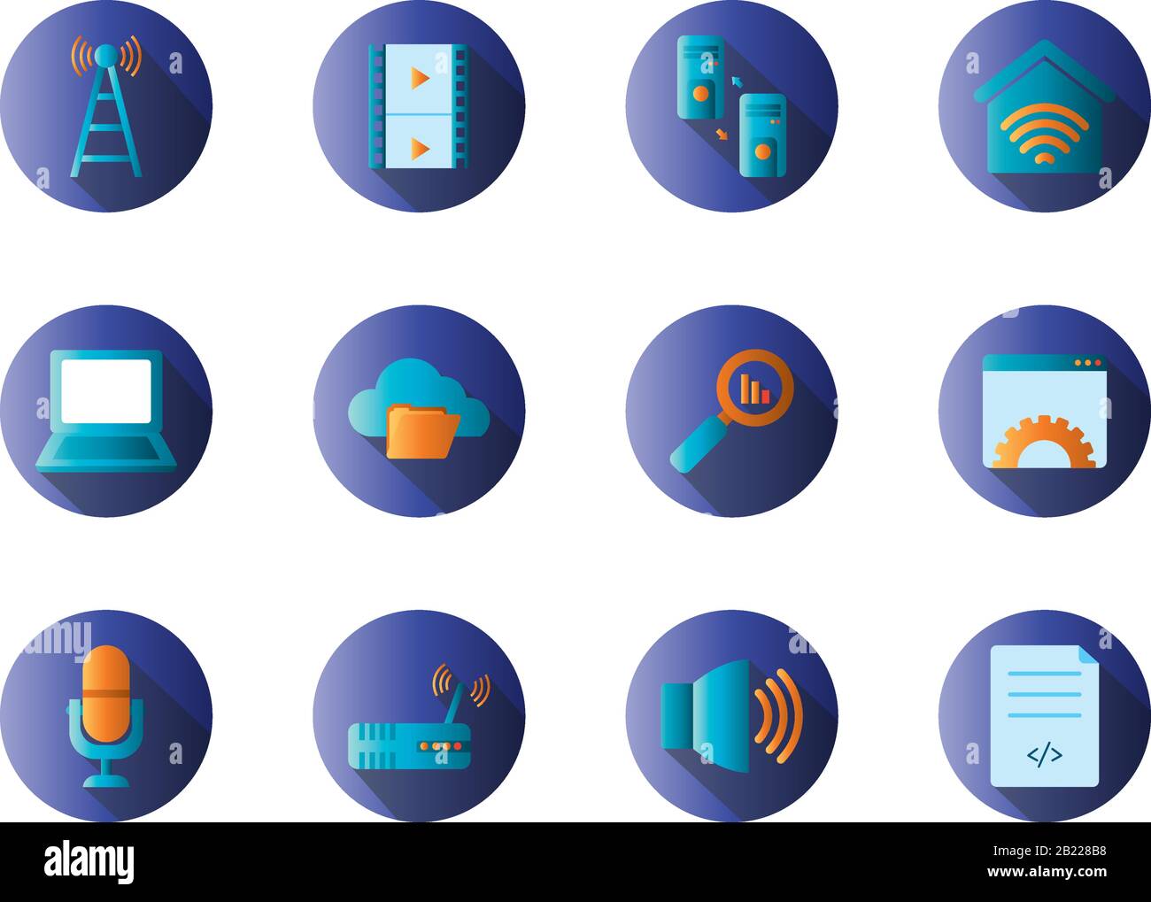 block gradient style icon set design, technology internet digital communication social media web ...