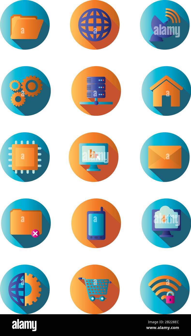 block gradient style icon set design, technology internet digital communication social media web ...