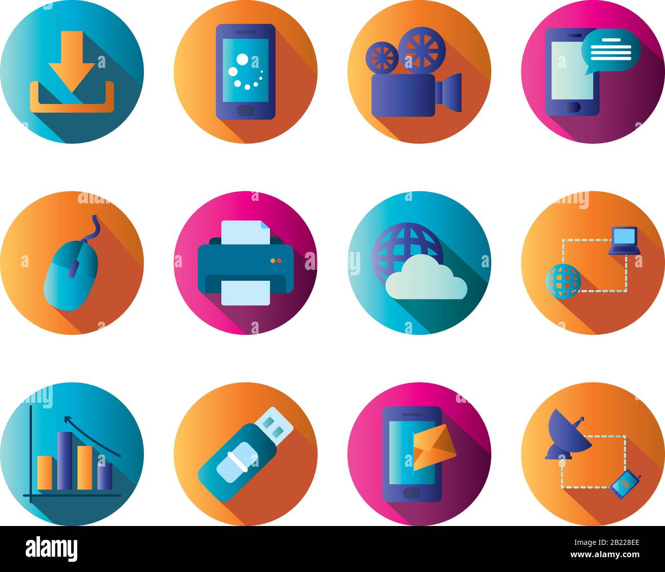 block gradient style icon set design, technology internet digital communication social media web ...