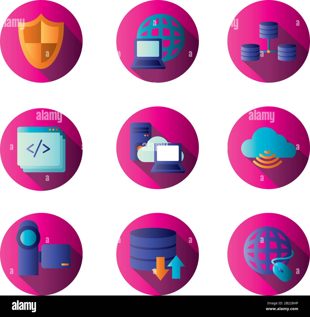 block gradient style icon set design, technology internet digital communication social media web ...