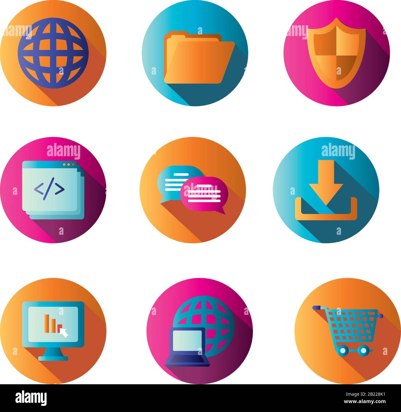 block gradient style icon set design, technology internet digital communication social media web ...
