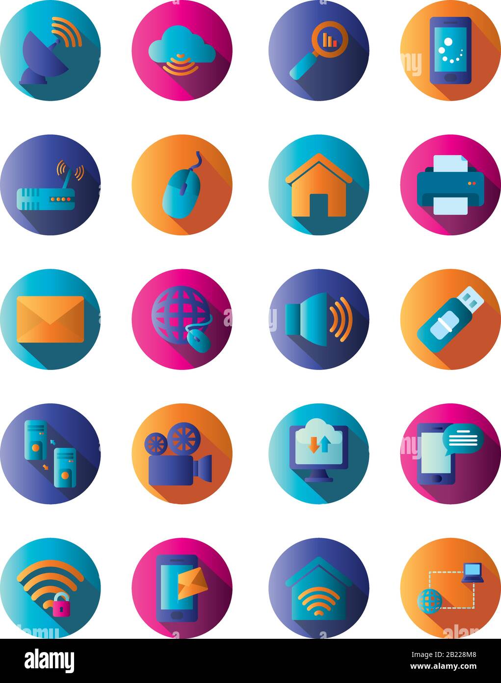 block gradient style icon set design, technology internet digital communication social media web ...