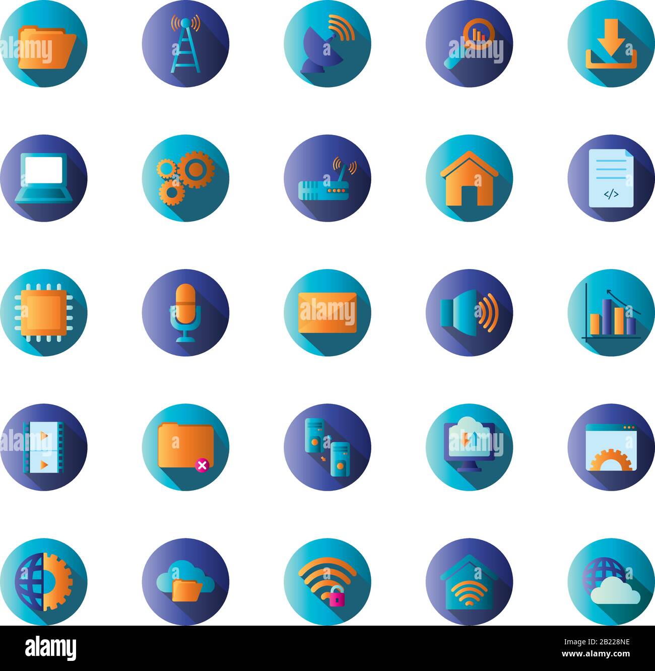 block gradient style icon set design, technology internet digital communication social media web ...