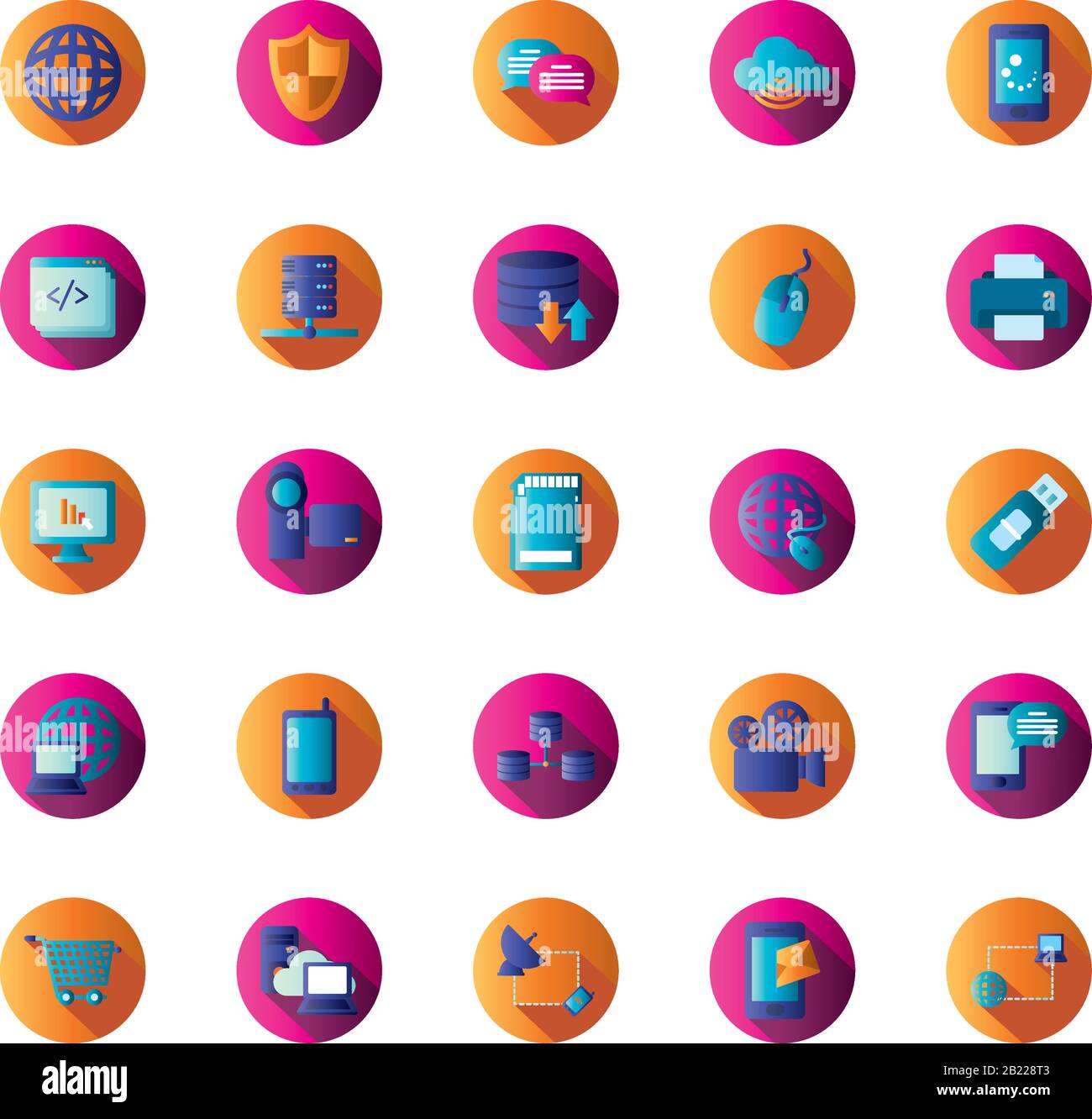 block gradient style icon set design, technology internet digital communication social media web ...