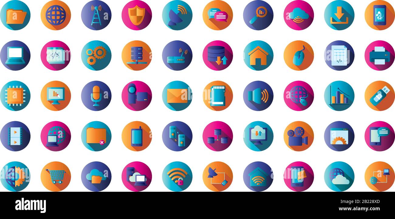 block gradient style icon set design, technology internet digital communication social media web ...