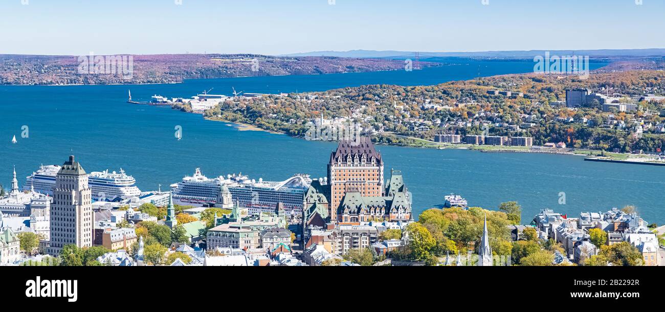 Quebec City, panorama of the town, with the Saint-Laurent river in ...