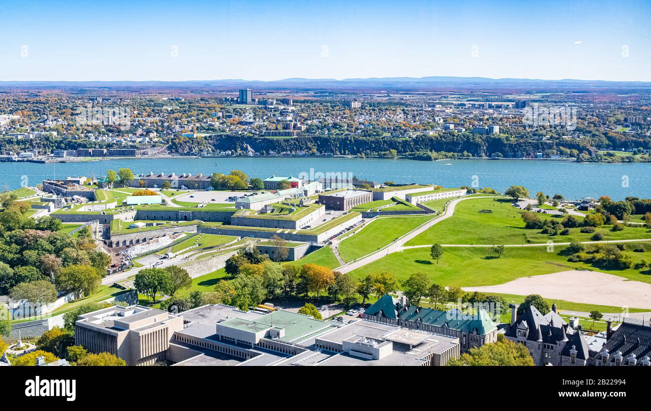Quebec City, panorama of the town, with the Saint-Laurent river in ...