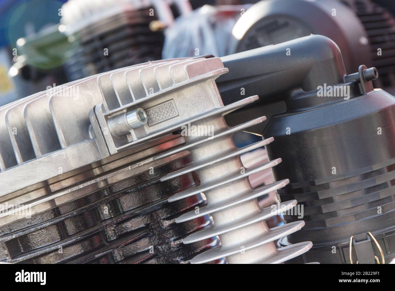 Block of engine as detail and part of motorcycle or industrial ...