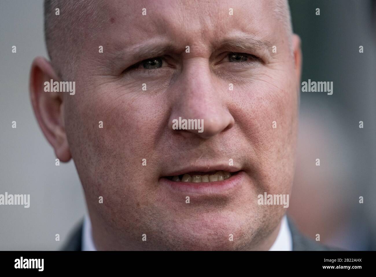 Britain First leader Paul Golding speaks to press outside Westminster ...