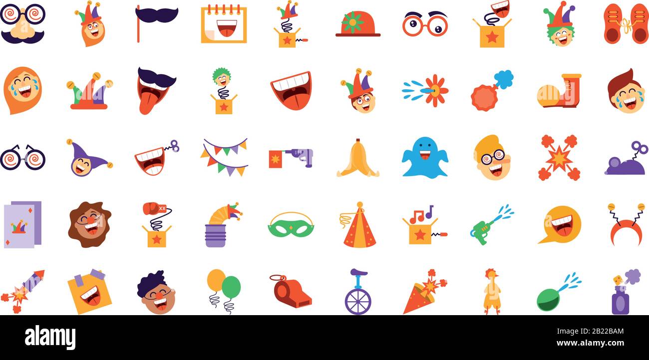 april fools day icon set over white background, colorful and flat style ...