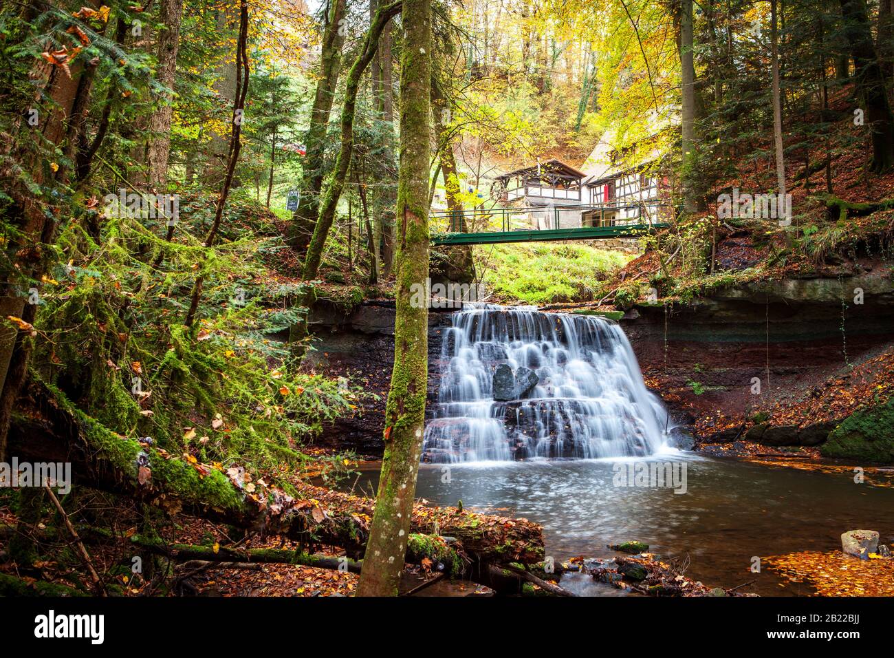 scenic view of waterfall and mill in welzheim schwäbischer wald germany ...