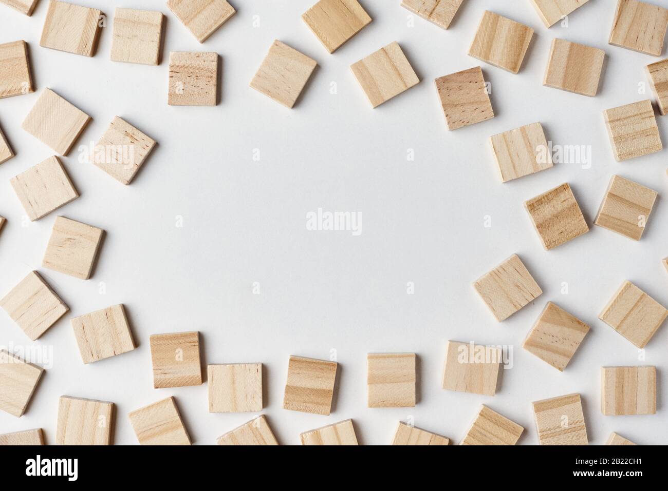 Empty wooden blocks pattern on white background with copy space, top ...