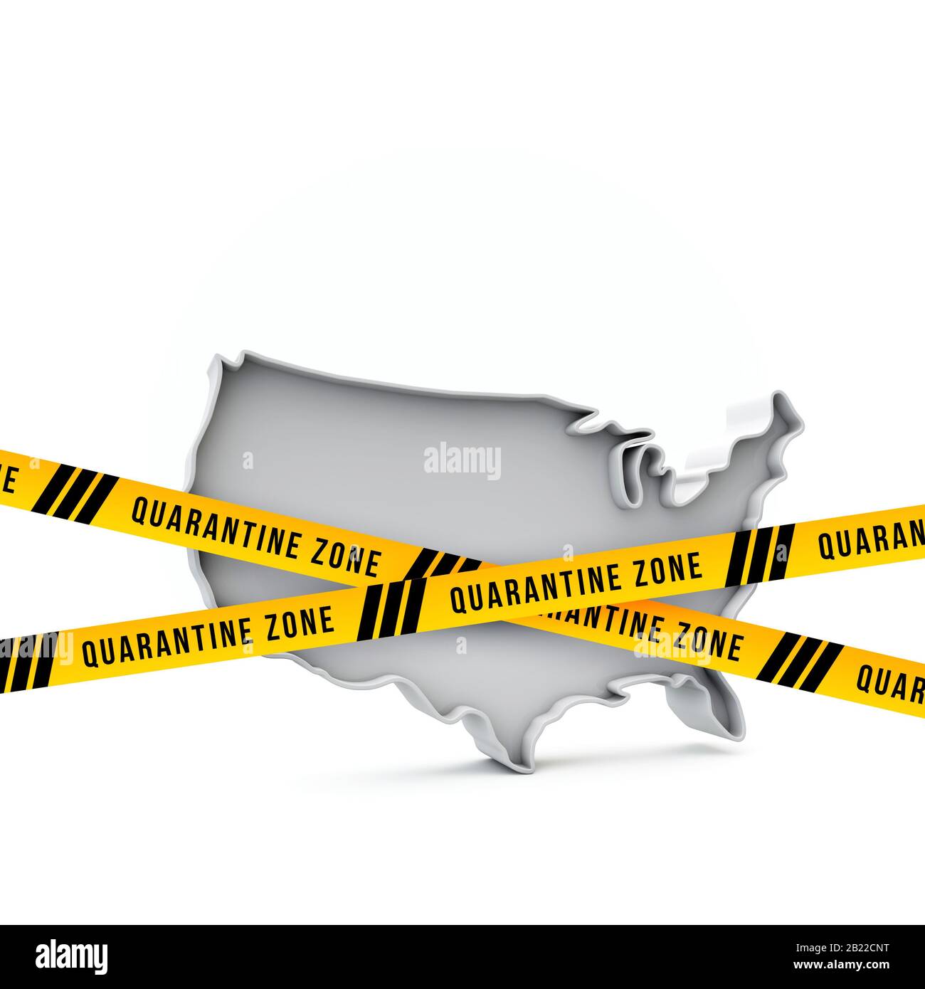 USA map with yellow quarantine warning security tape. 3D Render Stock ...