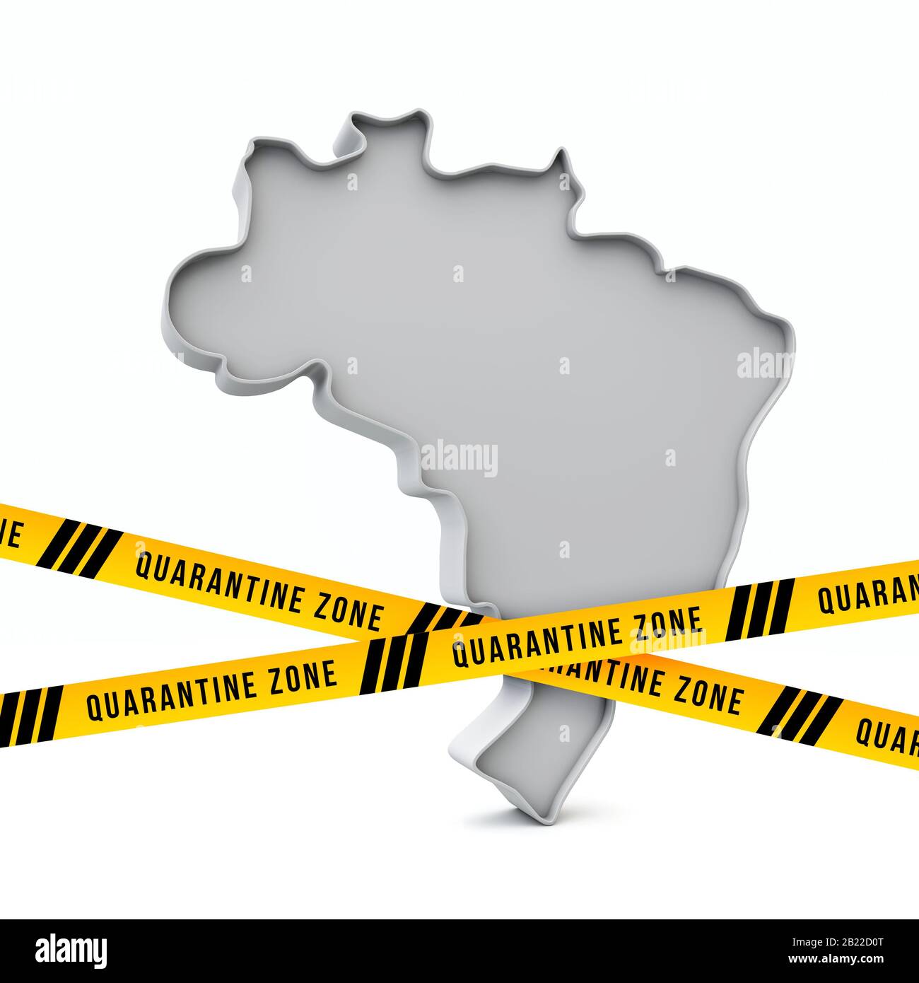 Brazil map with yellow quarantine warning security tape. 3D Render ...