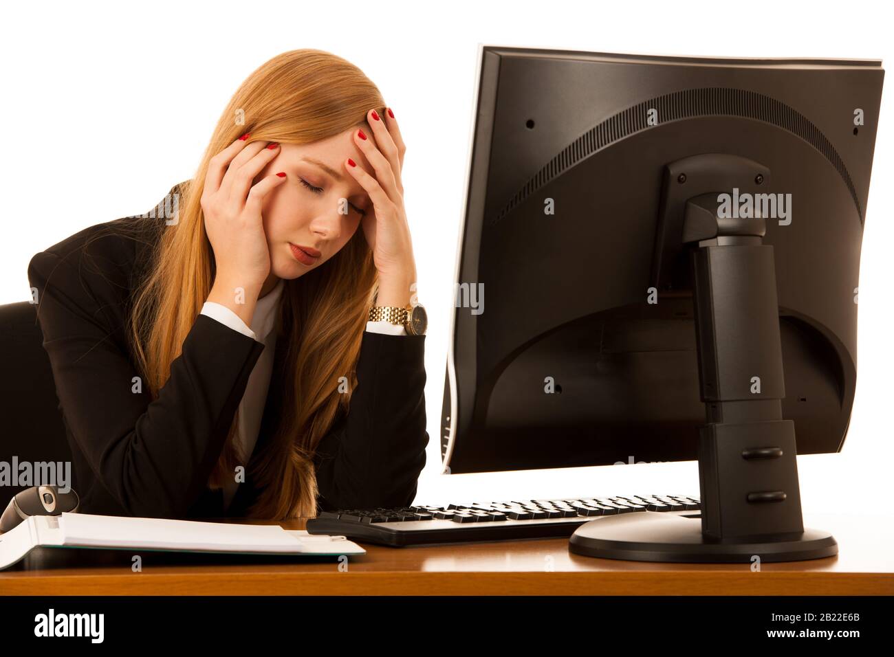 Stressed anxious business woman stare in monitor in her office Stock ...