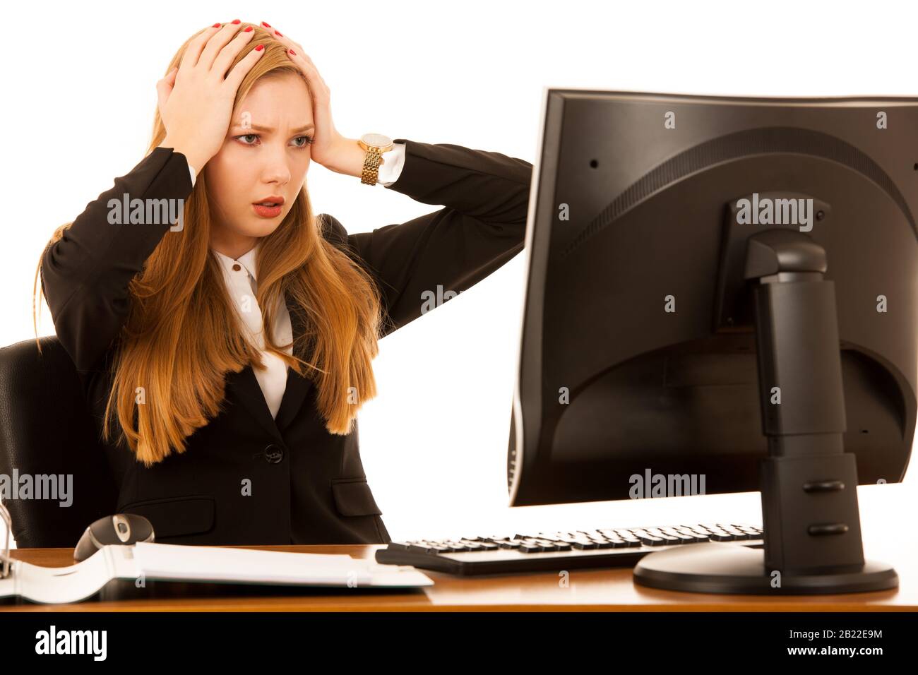 Stressed anxious business woman stare in monitor in her office Stock ...