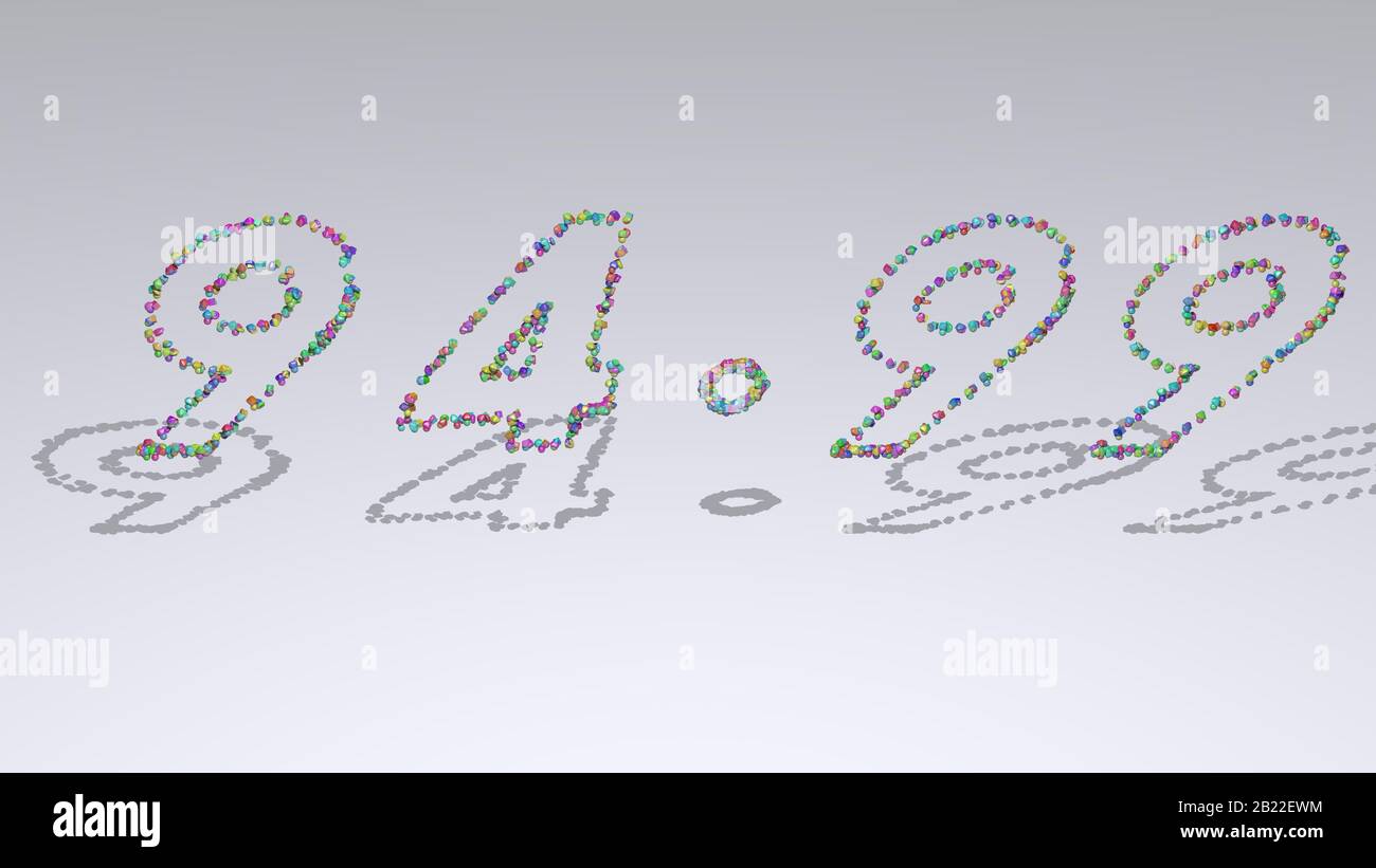 £94.99 written in 3D illustration by colorful small objects casting ...
