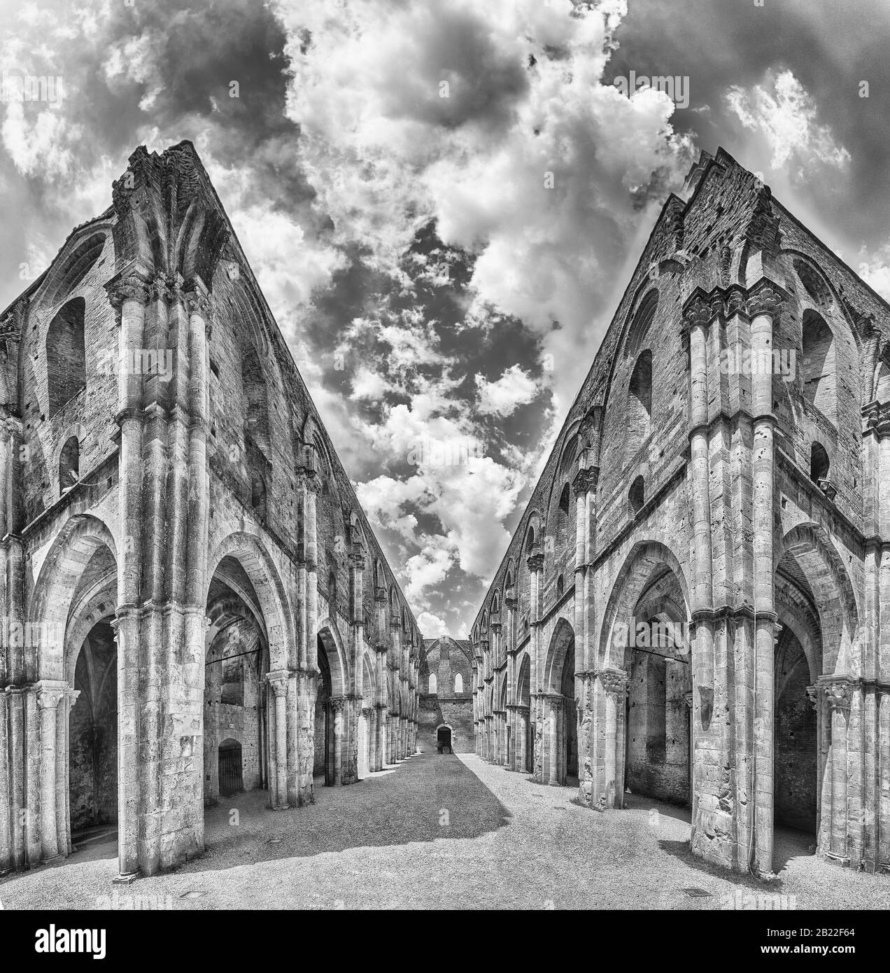 CHIUSDINO, ITALY - JUNE 22: Interior view of the iconic roofless Abbey ...
