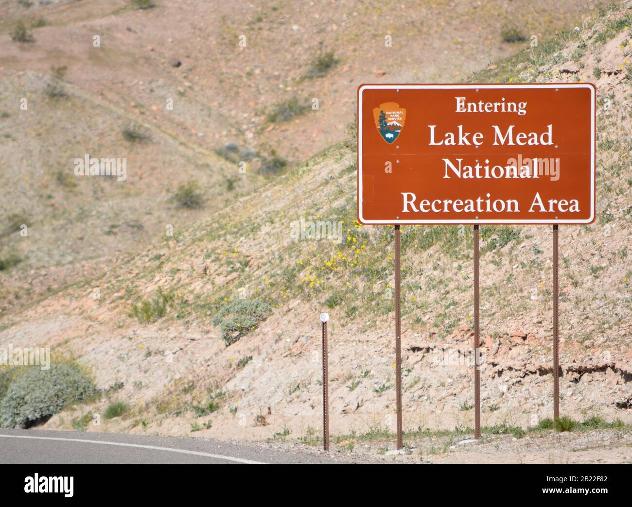 Lake Mead National Recreation Area Sign near the Arizona Nevada boarder ...