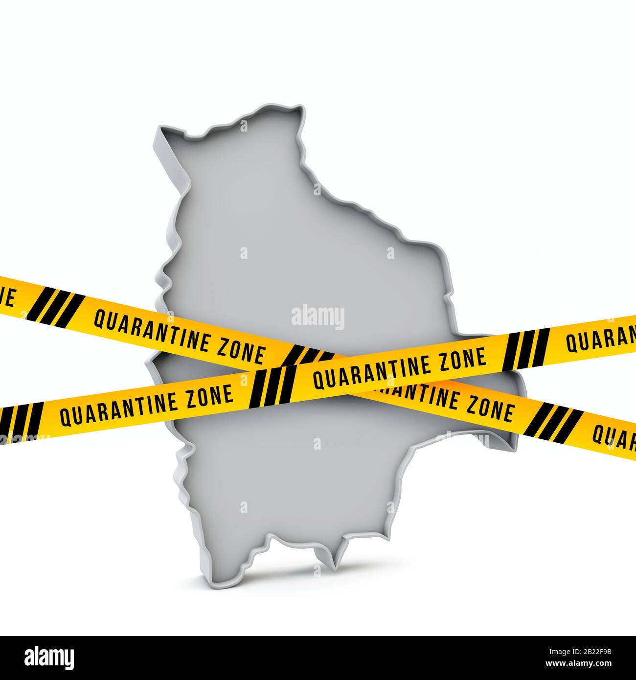 Bolivia map with yellow quarantine warning security tape. 3D Render ...