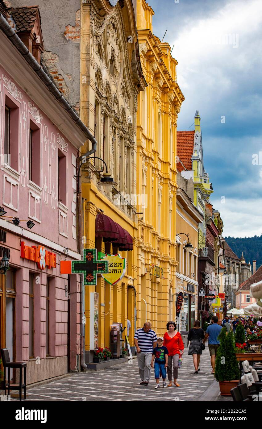 Brasov / Romania - A city vibrant with life. Old town architecture and ...