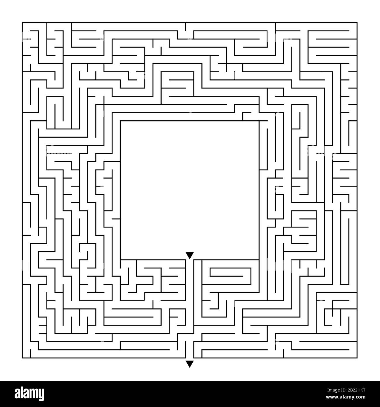 A huge square labyrinth with an entrance and an exit. Simple flat ...