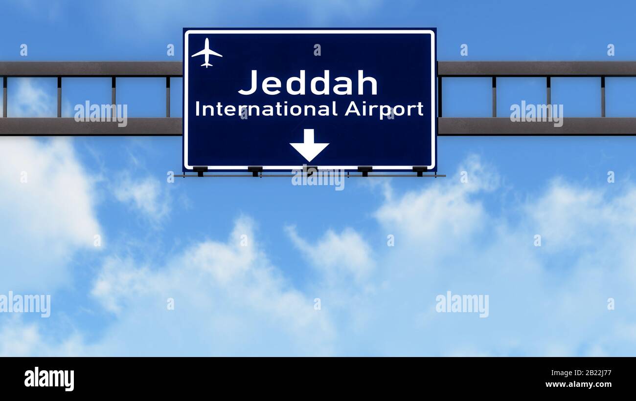 Jeddah Airport Highway Road Sign 3D Illustration Stock Photo - Alamy