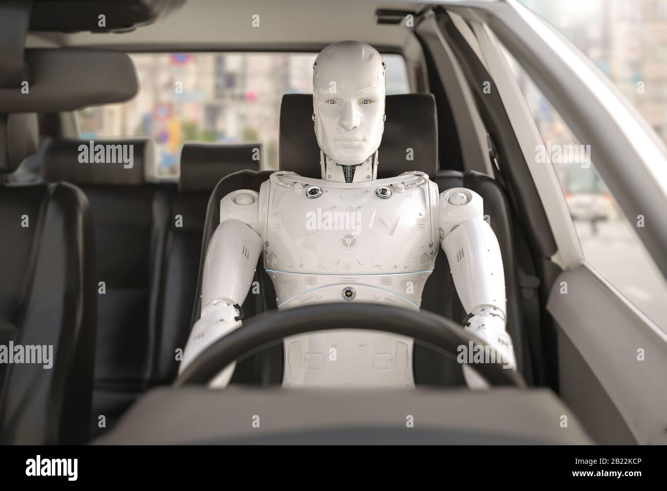 Autonomous car concept with 3d rendering cyborg drive car Stock Photo ...