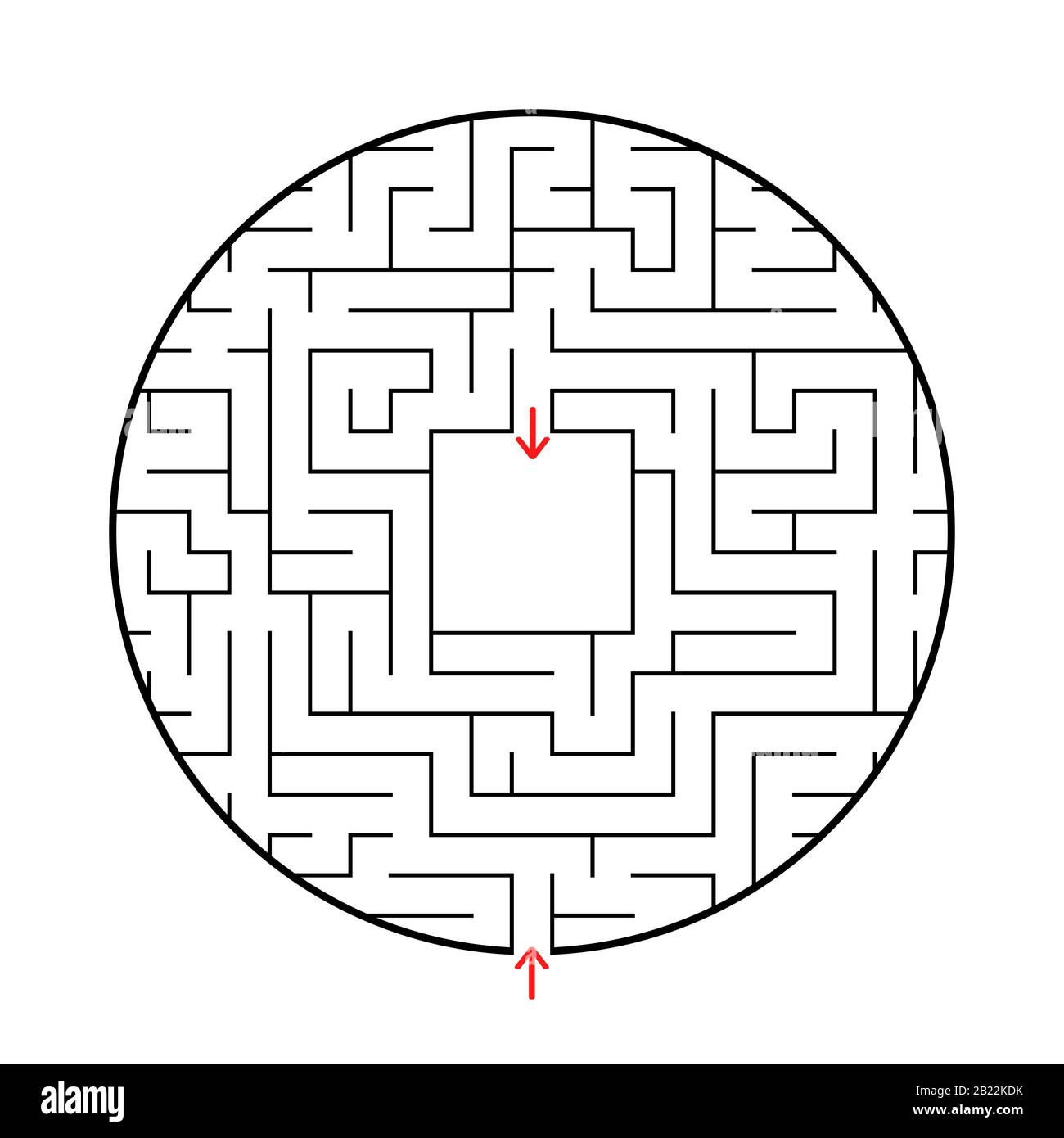 A round labyrinth with an entrance and an exit. Simple flat vector ...