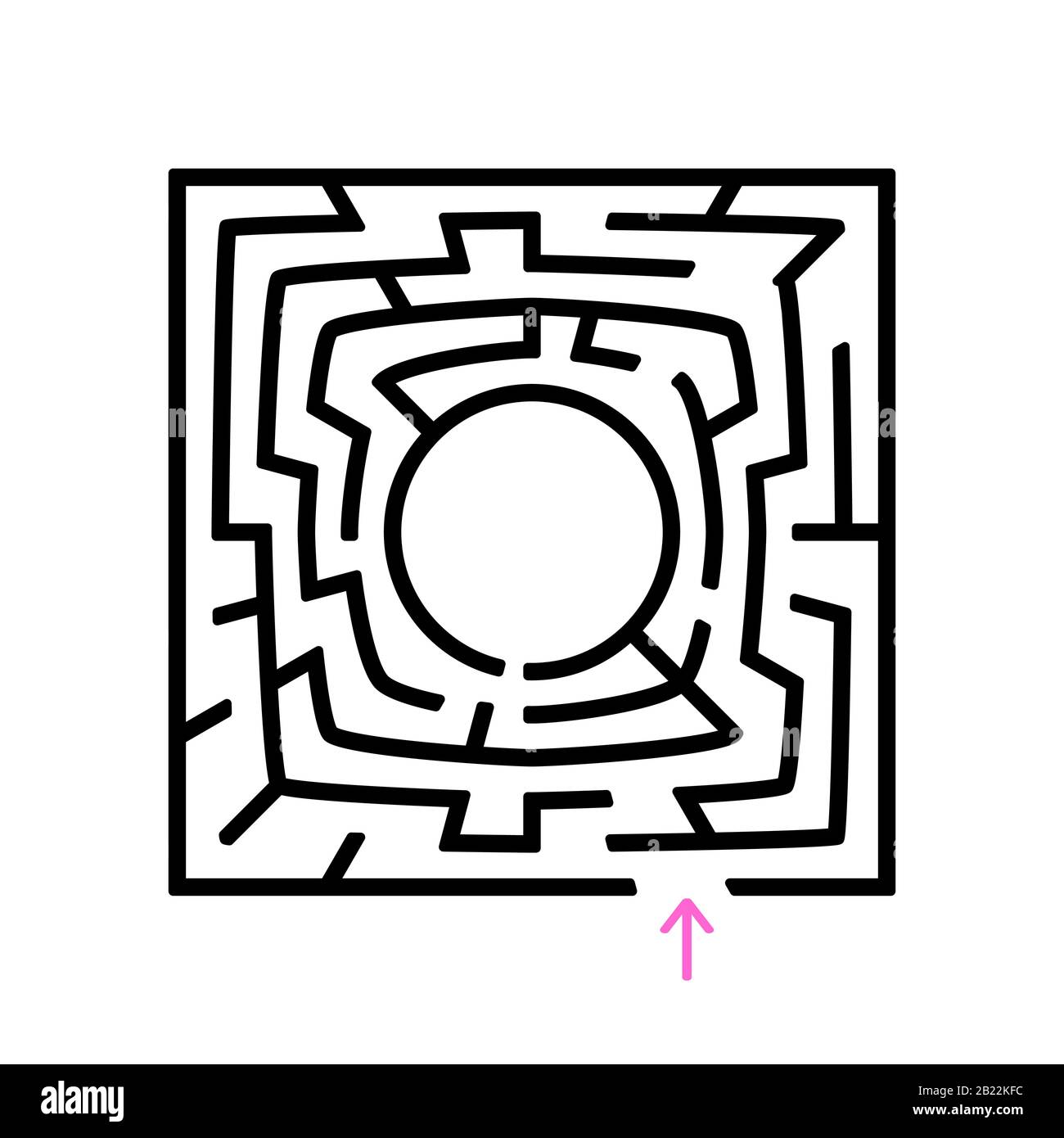 A square labyrinth with a circular center. Vector illustration isolated ...