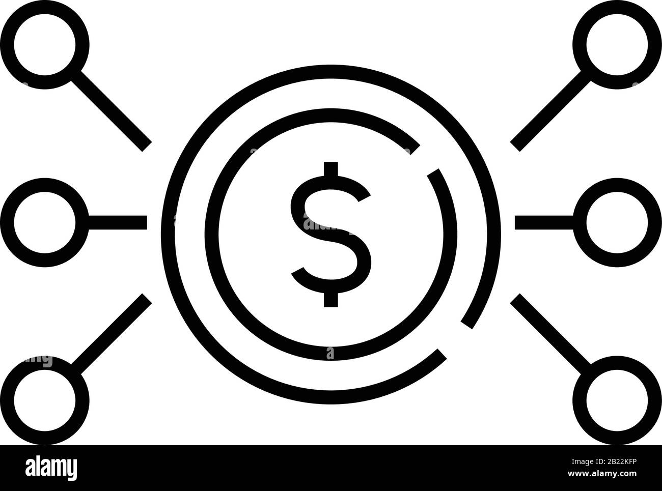 Money distribution line icon, concept sign, outline vector illustration ...