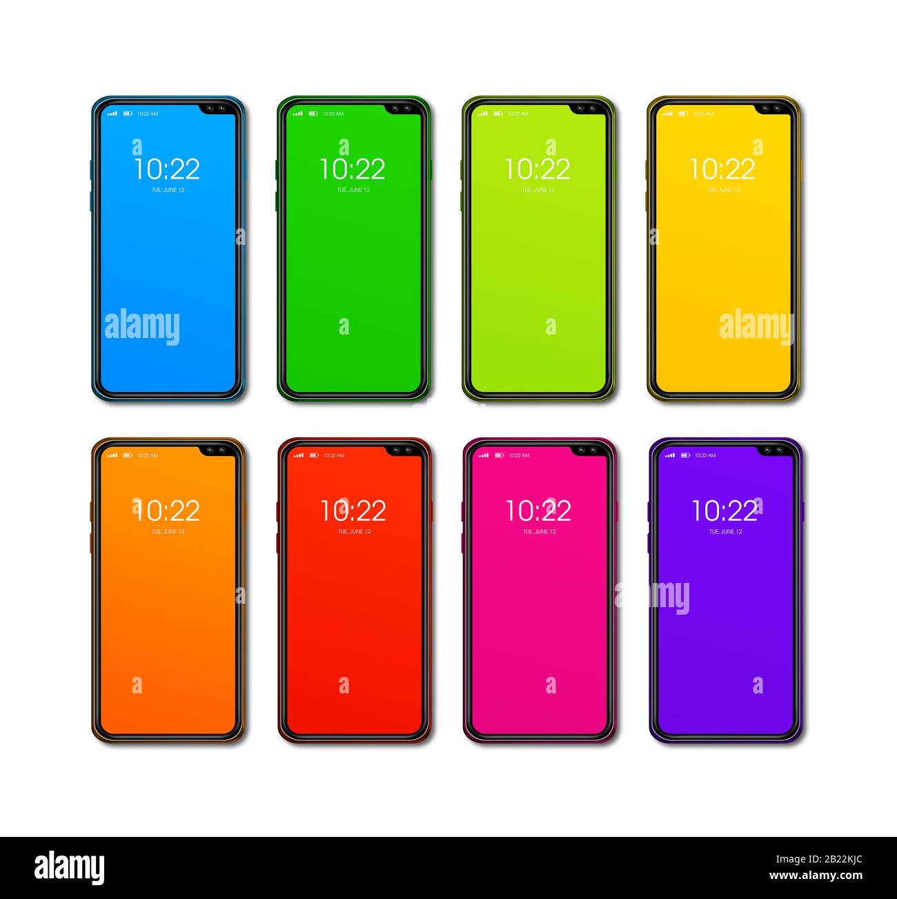 Rainbow colorful smartphone set isolated on white Background. 3D render ...
