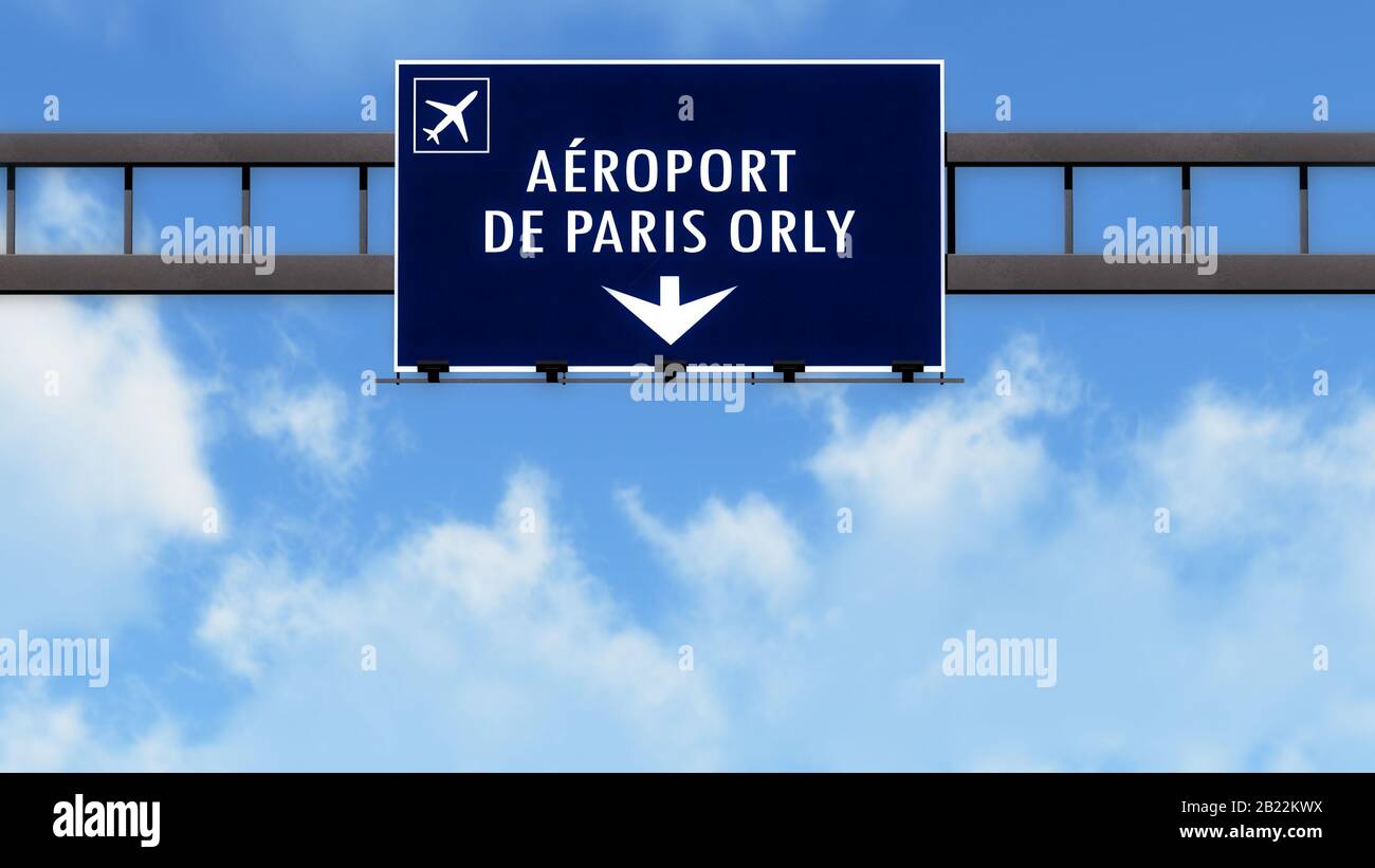 Paris Orly France Airport Highway Road Sign 3D Illustration Stock Photo ...