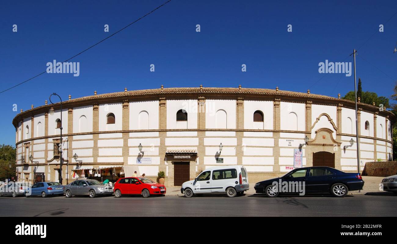 View of the circular Bullring (plaza de toros), Antequera, Spain Stock ...
