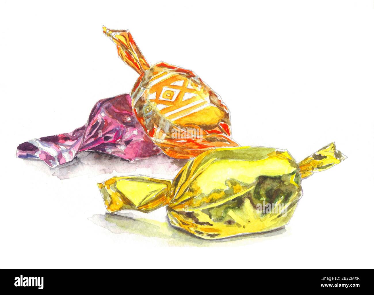 Watercolor Candies in a wrapper paper. Illustration of sweets Stock ...