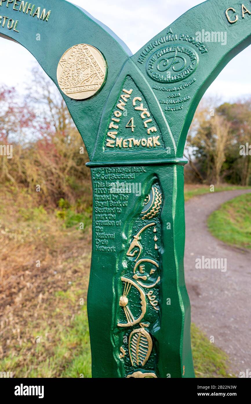 National Cycle Network waymark distance direction marker sign between ...