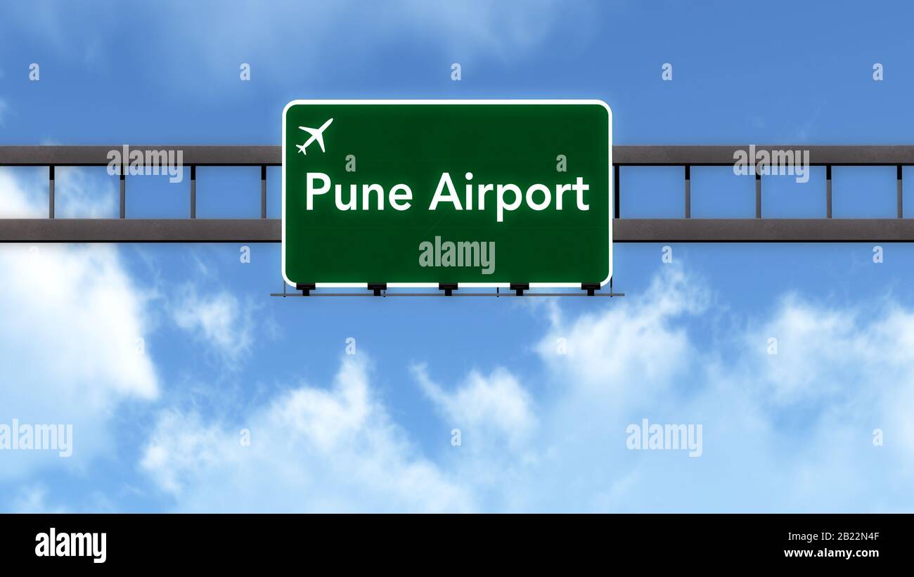 Pune India Airport Highway Road Sign 3D Illustration Stock Photo - Alamy