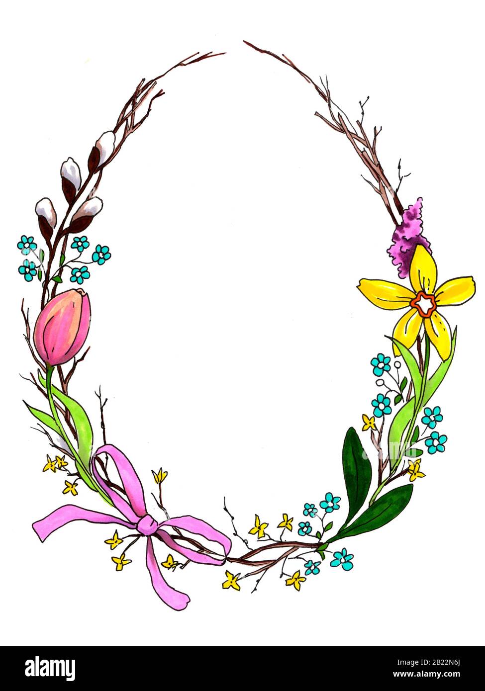 Easter greeting card with floral frame in egg shape. Perfect for season ...