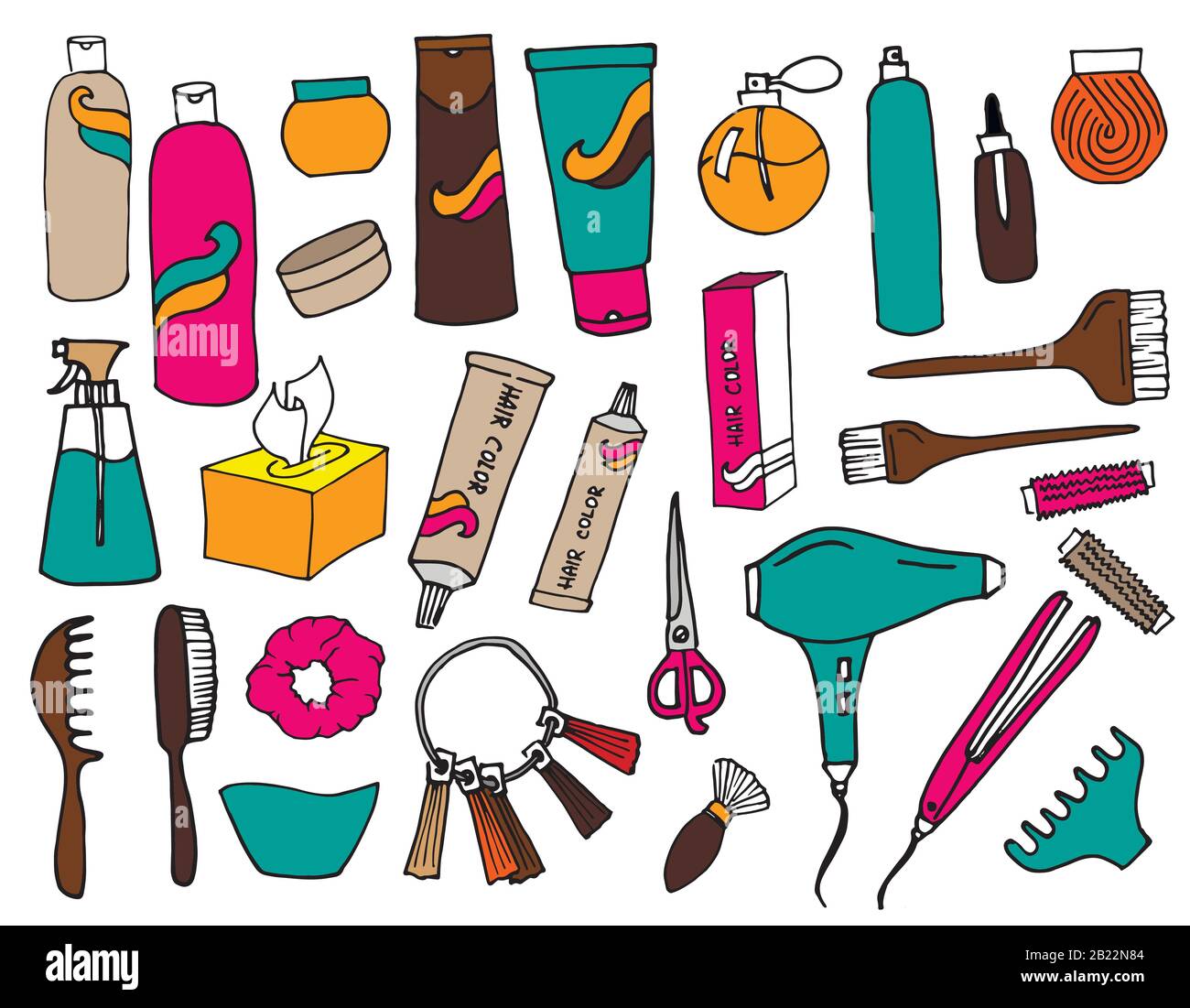 collection of hairdressing, coiffure and make-up accessories stickers ...