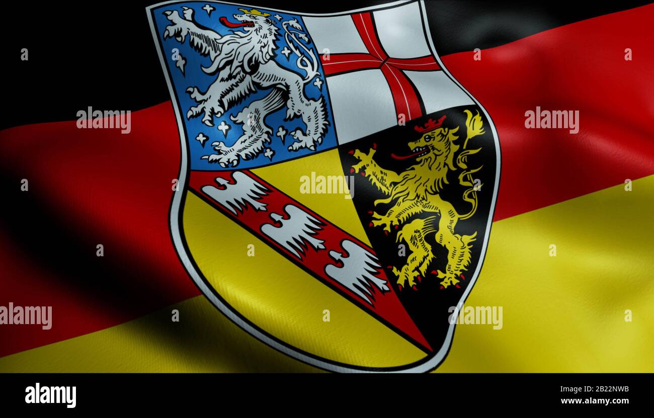 3D Illustration of a waving state flag of Saarland (Germany country ...