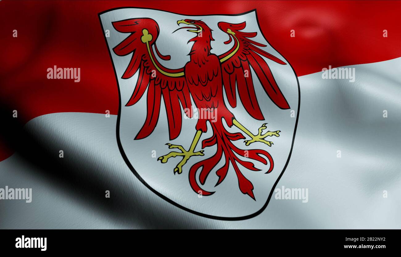 3D Illustration of a waving state flag of Brandenburg (Germany country ...