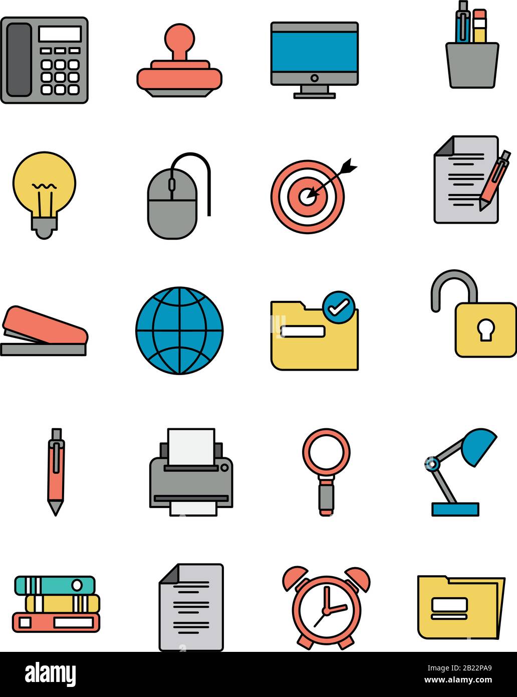 set of icons office , line style icon vector illustration design Stock ...