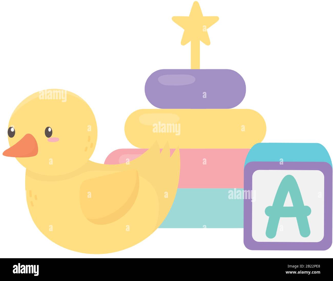 kids zone, alphabet block duck and stacking tower cartoon toys vector ...