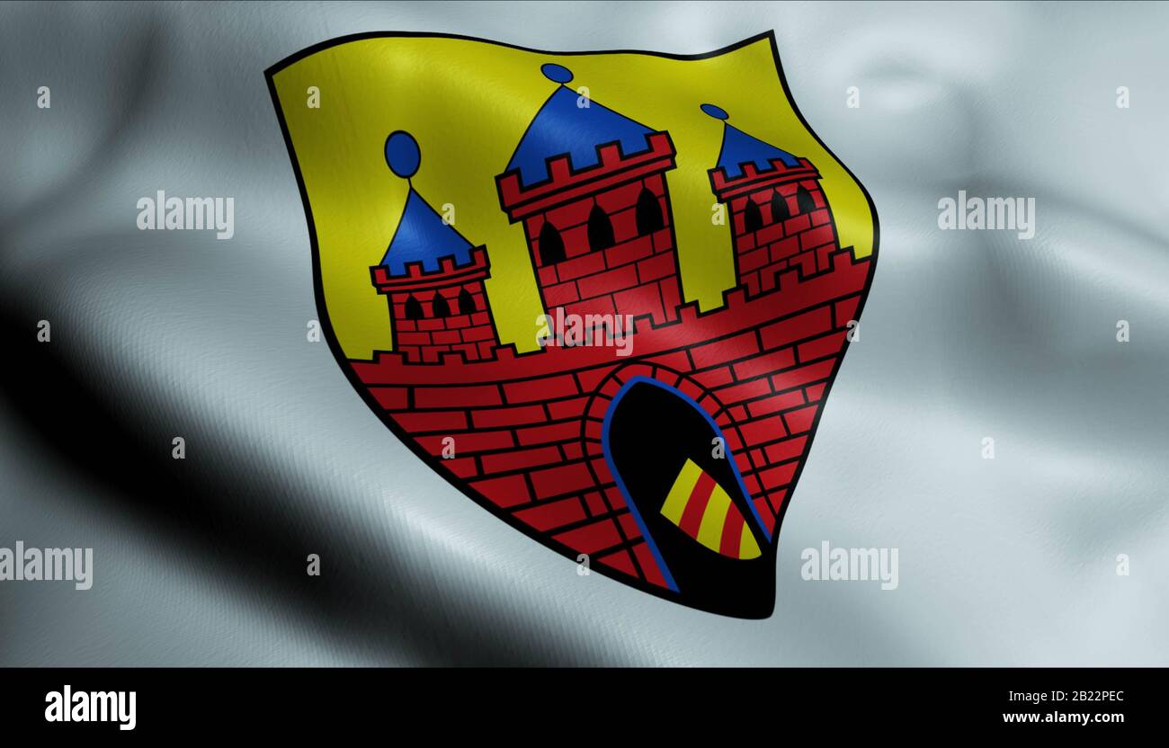 3D Illustration of a waving coat of arms flag of Oldenburg (Germany ...