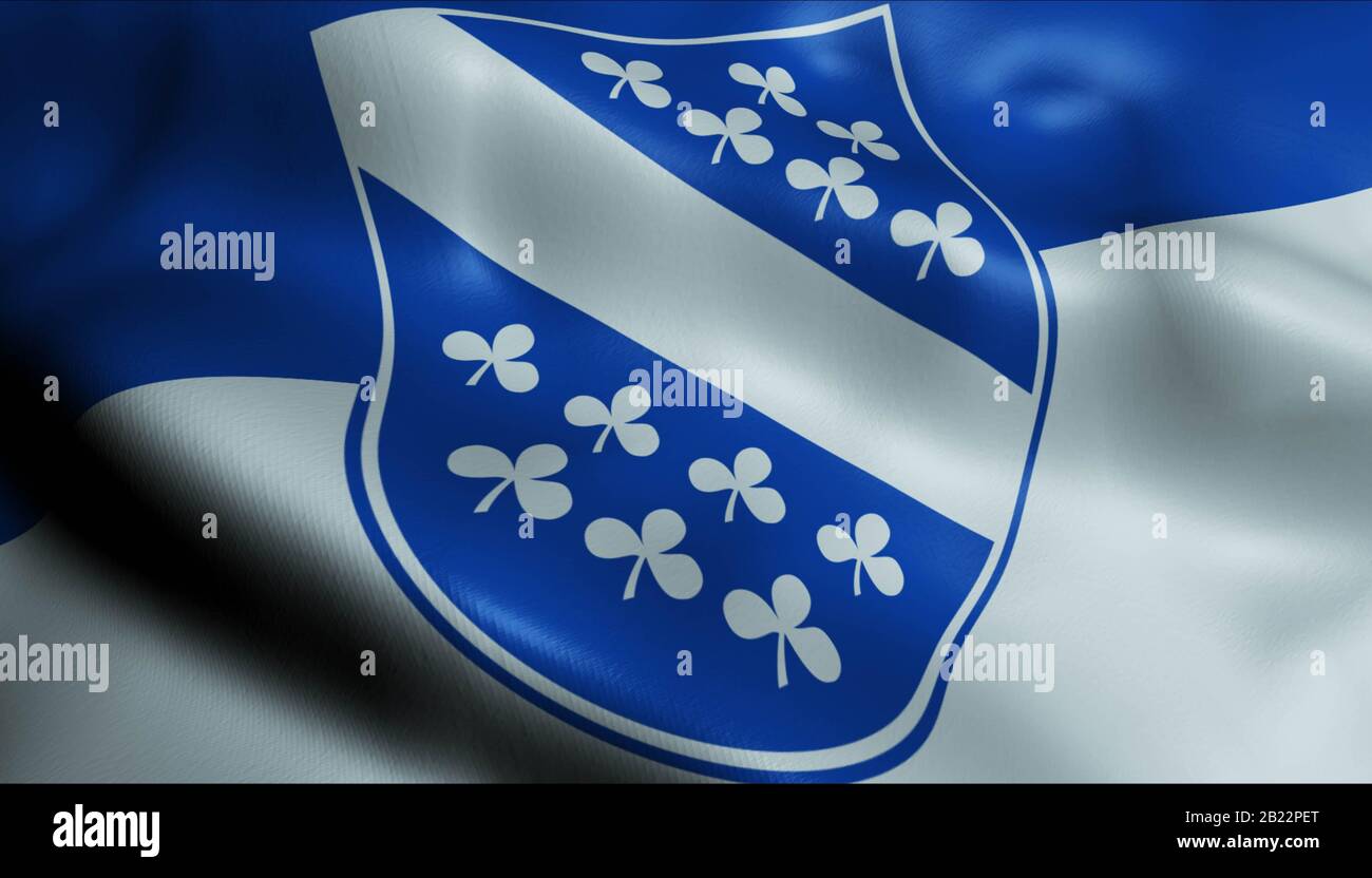3D Illustration of a waving coat of arms flag of Kassel (Germany ...