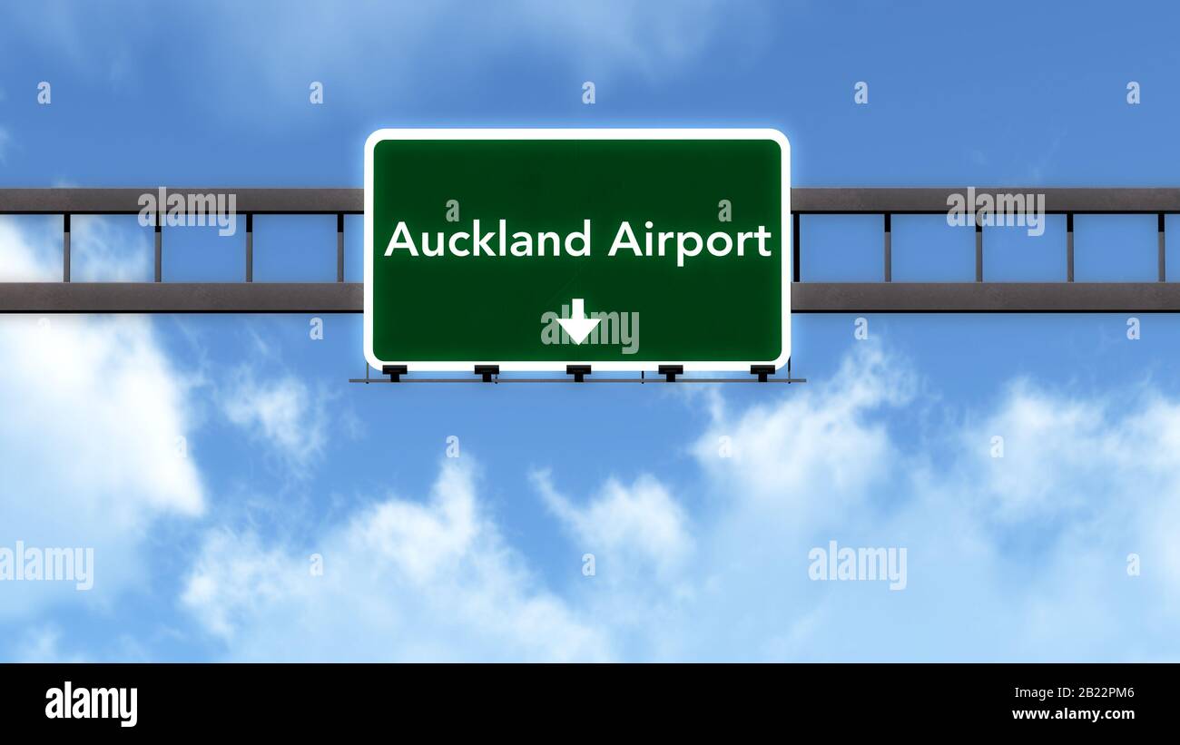 Auckland New Zealand Airport Highway Road Sign 3D Illustration Stock ...