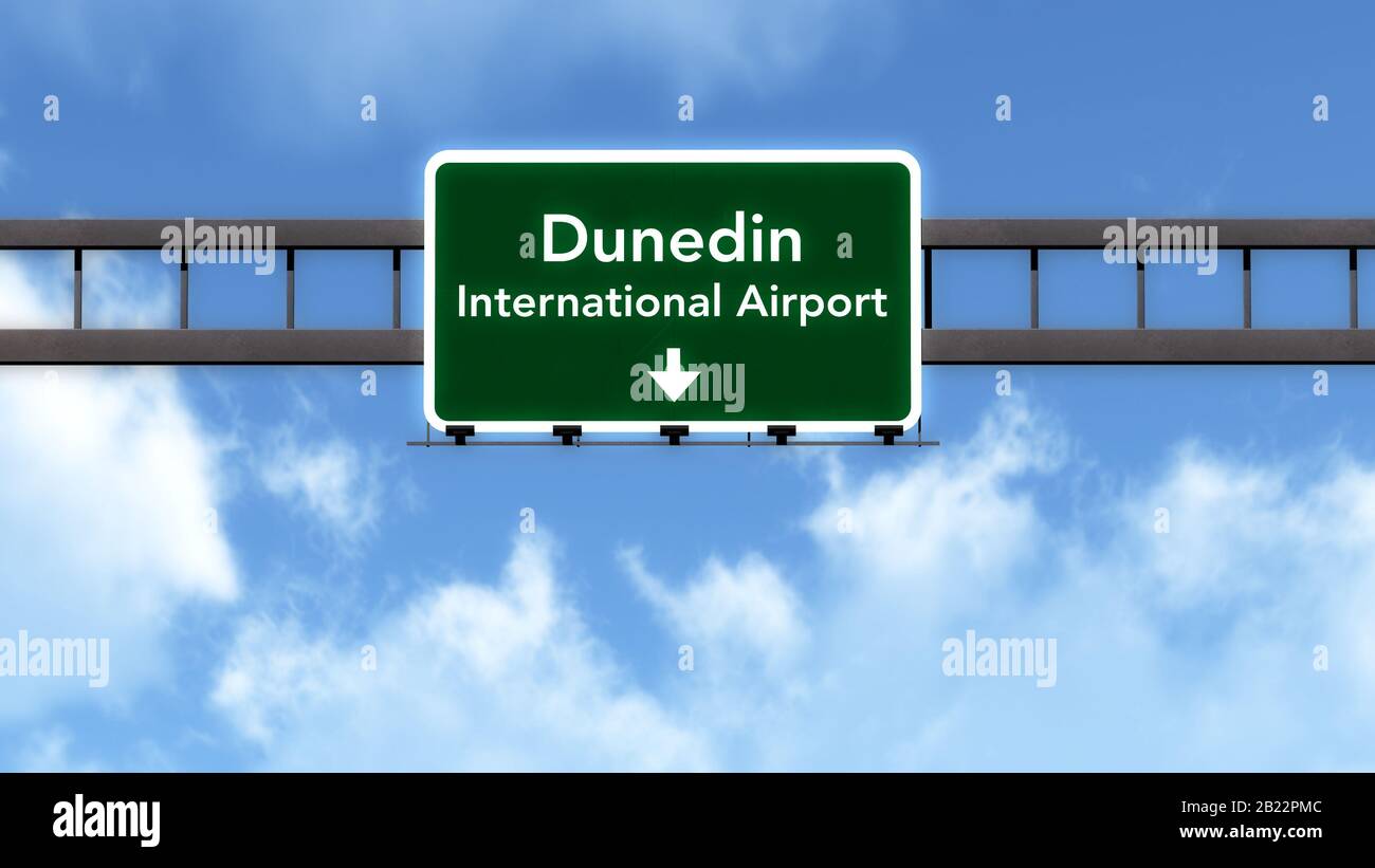 Dunedin New Zealand Airport Highway Road Sign 3D Illustration Stock ...