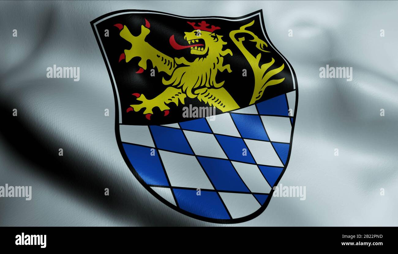 3D Illustration of a waving coat of arms flag of Amberg (Germany ...