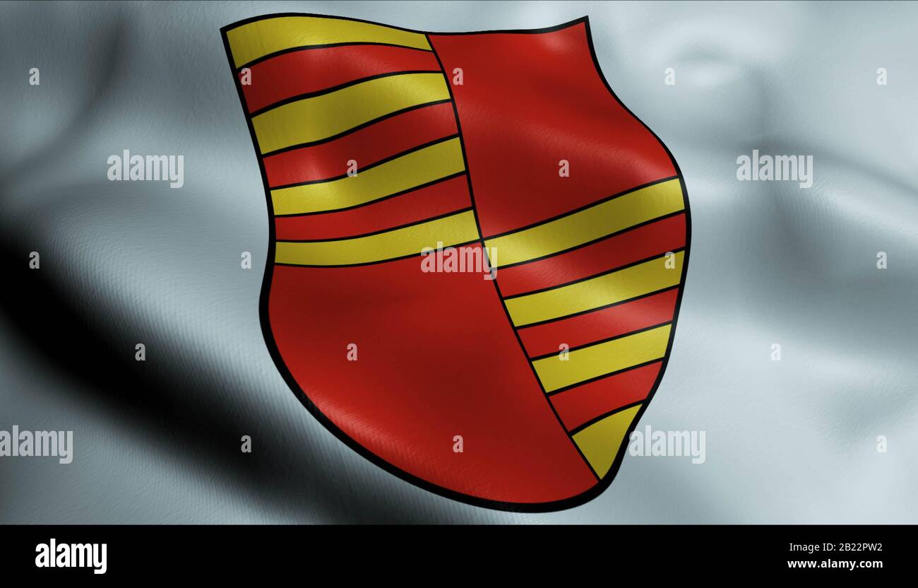 3D Illustration of a waving coat of arms flag of Ahaus (Germany country ...