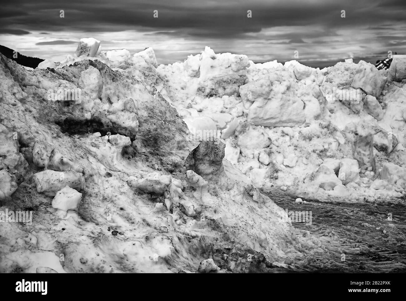 Snow covered ice ground in winter, risk and nature Stock Photo - Alamy
